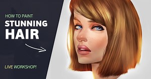 Learning digital painting? THIS Sunday, Sept 24th, we're hosting a free LIVE workshop to walk you through one of the most difficult parts of portraiture: hair! We'll start with the essential techniques for painting any hairstyle, before moving into more advanced topics like painting hyper-realistic details, back-lit hair, and more! After the workshop we'll also hold a Q&A session, where you can get advice on your own digital painting from our lead instructor David Belliveau. If you want to learn