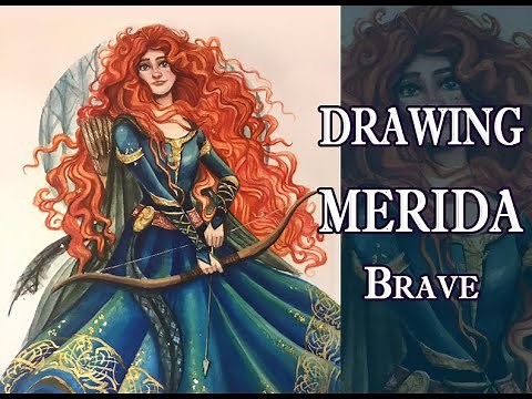 Drawing Merida (from Brave) Disney Princess - Illustration Art creation - Watercolor painting