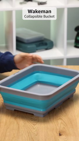 Collapsible Bucket for Cleaning - 7.27L Foldable Wash Bin Dish Tub - Collapsible Wash Basin or Camping Sink for Beach, Tailgating, or Soaking Laundry - Cleaning Supplies by Wakeman (Blue)