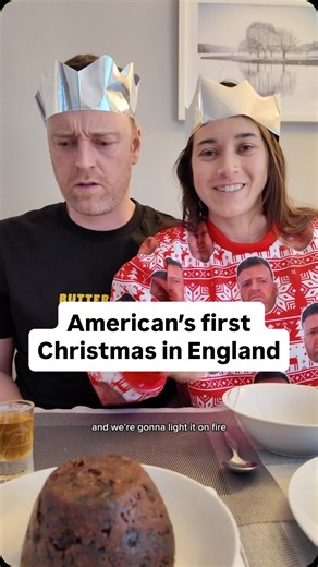 Tay & Alex 🇺🇸🏴󠁧󠁢󠁥󠁮󠁧󠁿 on Instagram: "My first Christmas in England!!!!🎄❤️ Christmas pudding, chocolate Yule log, mince pies… I mean, how can you not love them?! Question for you all… Do you have your pudding with cream or custard? And are you team hot custard or cold custard? Also, can you believe this was Alex’s first time ever having mince pies in this video?! With his nut allergy it can be really tricky, so we were so happy to find some he could enjoy too 🥰 Hope everyone’s had a gre