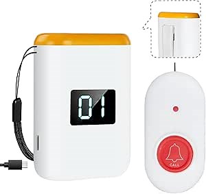 Caregiver Pager Wireless Call Button for Elderly Monitoring Vibration Call Bell Medical Alert System with Digital Display for Elderly/Patient/Disabled at Home/Hospital/Clinic