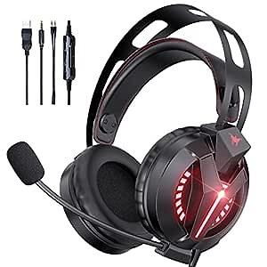 Combatwing Gaming Headset with Microphone, PC Gaming Headphones Double Head Beam Suspended Soft Soft Memory Earmuffs, 7.1 Surround Sound Nintendo 64 Accessories with LED Light for PC, PS4, Mac, Laptop