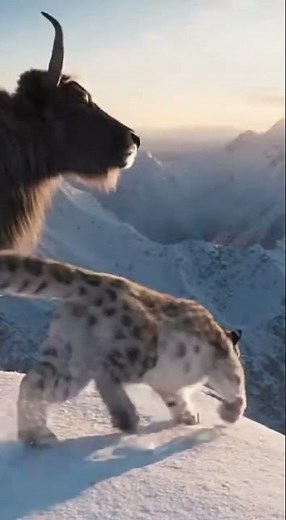 🐆❄️ Snow Leopard Attacks Yak – Human Stops Fight With Flare! 🏔️💥 | Wild Interaction Diaries