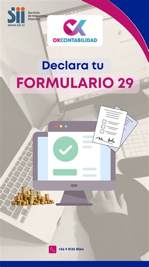 Valeria Ok Contabilidad PYMEs on Instagram: "¿Quieres aprender a declarar el Formulario 29? En este reel te mostramos el paso a paso para realizar tu declaración mensual en el SII de manera simple y sin errores. En OkContabilidad nos preocupa que entiendas cada proceso, por eso te enseñamos cómo declarar, qué revisar y qué tener en cuenta antes de enviar tu F29 💡 Esperamos que este video te haya servido para ordenar tus impuestos y llevar el control mensual de tu negocio. 👇 Síguenos para más c