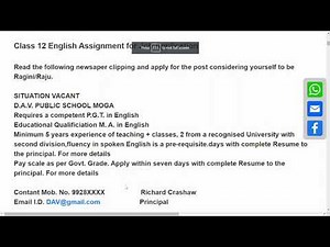 Job Application Class 12 English CBSE Board Exam 2023 Question