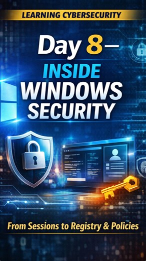 HackTactix | Cybersecurity Beginner on Instagram: "Day 8 — Inside Windows Security 🔐 Today I completed Windows Fundamentals as part of my cybersecurity journey from scratch. Learned about: • Windows sessions (interactive & non-interactive) • SID, SAM, ACE • User Account Control (UAC) • Windows Registry (Run & RunOnce keys) • Application Whitelisting & AppLocker • Local Group Policy • Windows Defender Antivirus Key takeaway: Windows security is not just antivirus — it’s identity management, acce