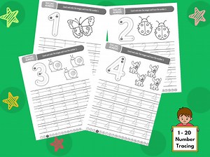 123 Numbers Tracing Worksheets for Preschool Kids 1 - 20 Printable Pdf File - Etsy UK