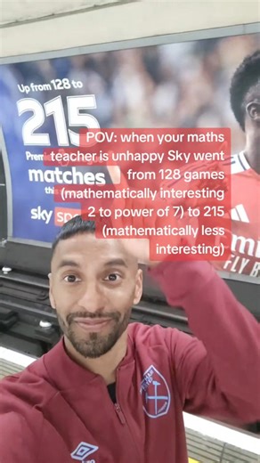 2.9K views · 13 reactions | When Sky Sports increase the number of games from a mathematically interesting number 128 (2 to the power of 7) to a less interesting number 215. #maths #teacher #premierleague #football #arsenal #teachersofinstagram #meme #saka | Bobby Seagull | Facebook