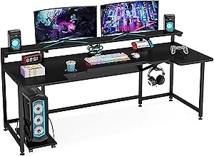 Tribesigns 74.8 Inch Gaming Desk, Extra Long U Shaped Computer Desk with Monitor Stand Shelf and CPU Stand, Black Gamer Desk for Home Office, Gaming