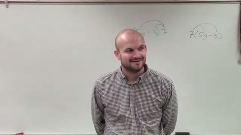 Applying the distributive property from the right side, (5y - 3)7