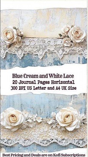 Blue and Cream Lace with Painted Wood Digital Scrapbooking Paper #artjournal #junkjournal #art