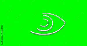Eye Sign Symbol isometric icon. Animation of 3D white line symbol sign eye icon on green. Identification, health, research, optics concept. Alpha channel, luma matte. 4K video motion graphic
