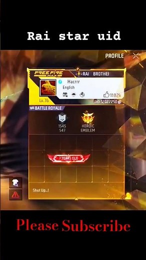 RAI STAR FF ID #raistar #freefire #garenafreefire