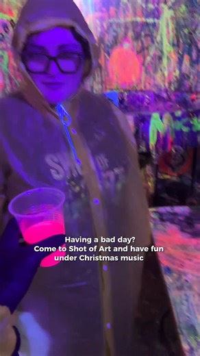 2.1K views · 151 reactions | Having a bad day? Come splash paint to Christmas tunes Spin, splash, or pour - your mood will shift faster than a holiday playlist. Paint Therapy in Neon is pure festive chaos (the good kind).  Houston • NYC • LA • Chicago • Orange County  Link in bio to book #NeonChristmas #PaintTherapy #HolidayStressRelief #ShotOfArt | Shot of Art | Facebook