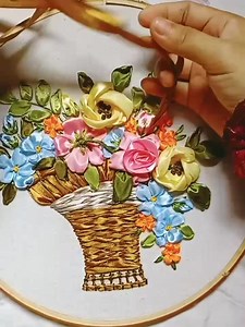 3.6M views · 10K reactions | How to make ribbon embroidery craft with design of flowers on Small Basket. | Asnimar Embroidery | Facebook