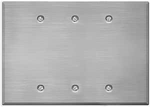 3-Gang Oversized Stainless Steel Blank Wall Plates – 5.5" x 7.5" Decorative Covers for Unused Electrical Boxes | Cover Empty Spaces | 3-Gang Oversized Metal Blank Faceplate