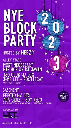 2024 is around the corner and we can't wait to celebrate with you ✨⁠ get your tickets early! prices go up this sunday.⁠ $40 and up, https://tinyurl.com/r5ym7h77 • #nye • #mostnecessary • #130club • #efecto • #hiphop • #rnb • #reggaeton • #dtphx • #valleybar • @djjavin • @jmelee • @djpootiecat • @ajacruzz • @soy.reco • @litlighting • | Valley Bar | Facebook