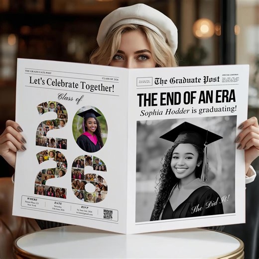 2026 Graduation Newspaper Canva Template, Grad News Paper, Congratulations Graduate Gifts for Her, Printable Graduation Cards Templates - Etsy