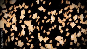 Flying many plain bread slices on black background. Foodstuff, Food and eating concept. 3D animation of wheat bread slice rotating. Loop animation.