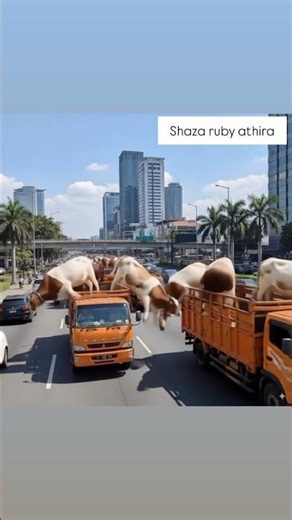 Detik detik sapi qurban terjun dari truk #cow #trending #sapigemuk #animals