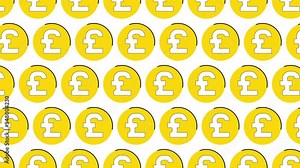 Thin line British currency Pound symbols in pattern on a white background. Seamless loop dynamic pattern with regular symbols rotating around