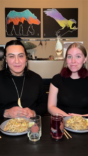 Inuk tries Pad Thai #inuit #mukbang #food #foodie #couple #married #marriage #thai #tiktok #fyp
