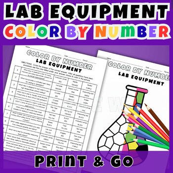Lab Equipment Color By Number Activity Worksheet Engaging Science Review 6th 8th