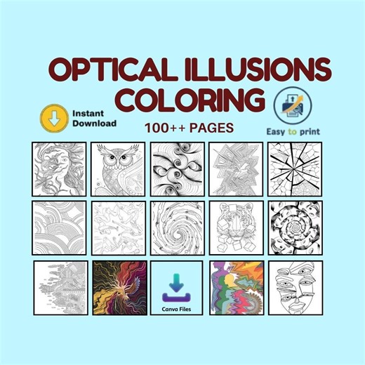 Optical Illusions Coloring Line Art | 100+ Pages (canva Download) - Etsy