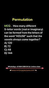 MCQ on Permutation #permutation #combination #ssccgl #satmath #satexam #SATPrep #LETEXAM #mritunjaylectures #olympiedmath #Grade9Students #Grade10 #tgtpgt #ssccgl2025🏅🥉😄😍🤔 | Mritunjay Lectures