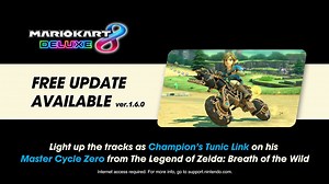 260K views · 5.5K reactions | A new update for Mario Kart 8 Deluxe is now available! Race like a champion with the Master Cycle Zero bike and Champion’s Tunic Link character from The Legend of Zelda: Breath of the Wild! The update also comes with new Ancient Tires and Paraglider parts. | Nintendo Switch | Facebook