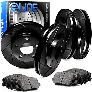 R1 Concepts Front and Rear Slotted Brake Rotors| Sensor Included| Ceramic Brake Pads and Rotors Kit| Fits 2002-2008 Mini Cooper