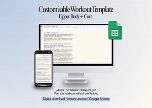 Upper Body & Core Workout Template at Home or Gym Program Progress Tracker for Beginners to Advanced Google Sheet Digital Download - Etsy Australia