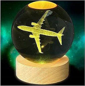 Catta 3D Airplane Crystal Ball Night Light, Remote Control with 16 Colors Change,Plane Decor for Men Boy Kids Room(2.4 Inch)