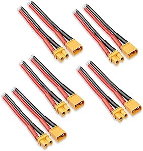 5 Pairs Ledvillage XT30 Plug 5 Male + 5 Female Connector with 100mm 16AWG Silicone Wire for RC Lipo Battery FPV Drone (10 Pcs)