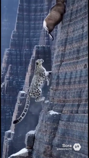 Snow Leopard Chases Sheep Up the Mountain in an Epic Climb #wildlife