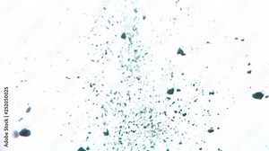 Turquoise dry ink falling into water, dissolving and coloring it on white background. Aqua blue color paint reacting in water creating abstract cloud formations.
