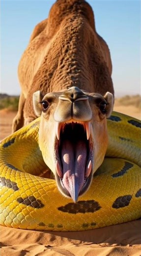 A GIANT yellow python eating a camel