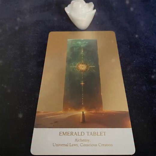Today’s card is “Emerald Tablet.” Alchemy, Universal Laws, Conscious Creation. The Emerald Tablet is a reminder that creation is not random - it is intelligent, and responsive. You are entering a phase where subtle shifts create profound transformation. What you think, speak, and choose now carries amplified power. This card calls you into conscious authorship of your life, inviting you to work with the universal laws rather than against them. Alchemy is already happening within you. Old pattern