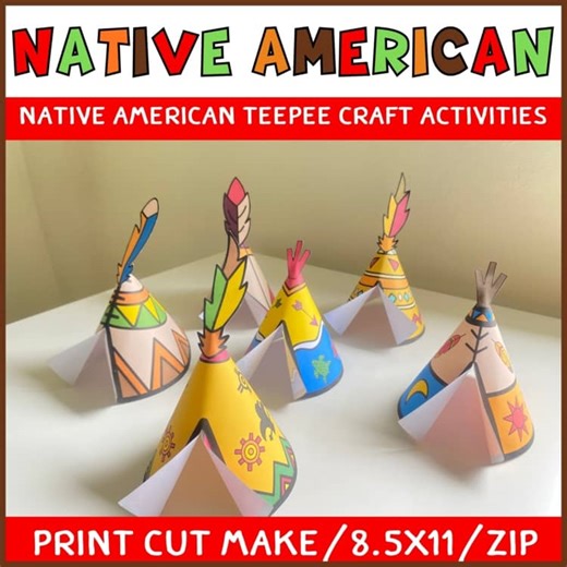 Native American Heritage Month Tepee Craft Design a Tipi 3/D Activities