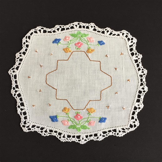 Collectible Vintage Hand Embroidered Doily With Garden Flowers Pattern & Crochet Edging - Etsy Canada