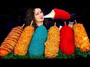 CRUNCHIEST KOREAN CORN DOGS EVER! 💥 Colorful Flavors, Cheese Pulls & Satisfying ASMR Eating