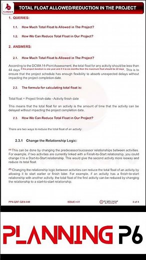 How Much Total Float Is Allowed in The Project | How We Can Reduce Total Float in Our Project | #p6