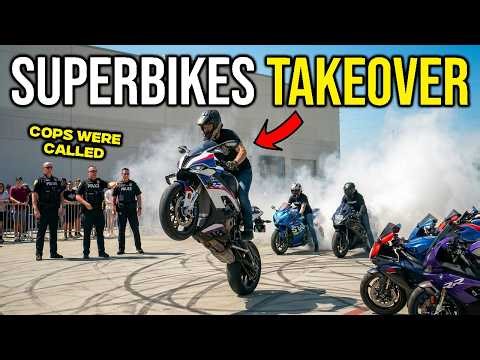 INSANE SUPERBIKE MEET IN DALLAS | BURNOUTS, WHEELIES & POLICE