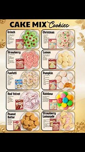 🍪 Easy Cake Mix Cookies (10 Fun Flavors!) Soft, chewy, and made with just a few ingredients—these cake mix cookies are perfect for holidays, parties, or anytime cravings hit. --- ⭐ Basic Cake Mix Cookie Recipe You’ll need (for each flavor): 1 box cake mix (any flavor) 2 large eggs ⅓ cup vegetable oil Optional mix-ins (sprinkles, chocolate chips, candy, etc.) Instructions: 1. Preheat oven to 350°F (175°C). 2. Mix cake mix, eggs, and oil until a thick dough forms. 3. Fold in any add-ins if using.