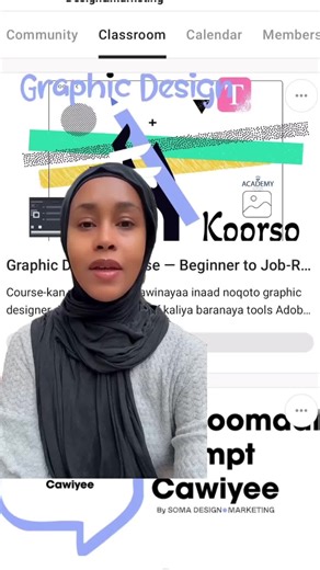 Hadi aad rabtiid iin Af Somali ku baratiid Xirfada Graphic Design, Marka kuso dhawoow manta ayan bilabayna 4 tii week ee and from beginner to freelancer ku bilabaynay. Hope to see you in class. #fyp #somalitiktok #somali #somaligraphicdesignerً #xirfad