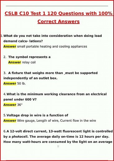 Cslb C10 Test 1 120 Questions Latest Actual Questions And Ve video