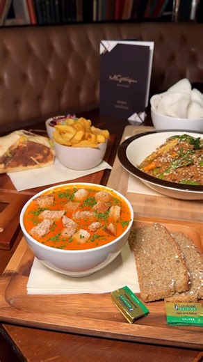 McGettigans Limerick on Instagram: "Looking for something tasty and comforting? We’ve got delicious vegetarian-friendly options waiting for you 🌱 Enjoy a bowl of our soup of the day — always freshly prepared and full of flavour. Please note, the soup selection may vary daily and may include chicken, so feel free to ask our team before ordering. Pair it with a vegan wrap or our teriyaki vegetable rice bowl for a satisfying and wholesome meal. And if you’re in the mood to treat yourself this Janu