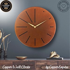 12 Inch Copper Wall Clock Battery Operated, Rusty Brown Patina Real Copper Non-Ticking Silent Farmhouse Modern Small Clock for Living Room Wall Decor, Kitchen, Bedroom, Office (Black Colored Hands)