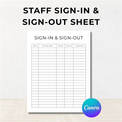 Staff Sign-in & Sign-out Sheet Template, Fancy Font, Sign-in and Sign-out Sheet Printable, PDF, US Letter, Fully Editable, Instant Download - Etsy