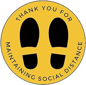 Social Distancing Floor Signs - Pack of 10 Stickers - Yellow Thank You Design - 12" Circle - Indoor/Outdoor - Aggressive Adhesive Vinyl - Online Labels